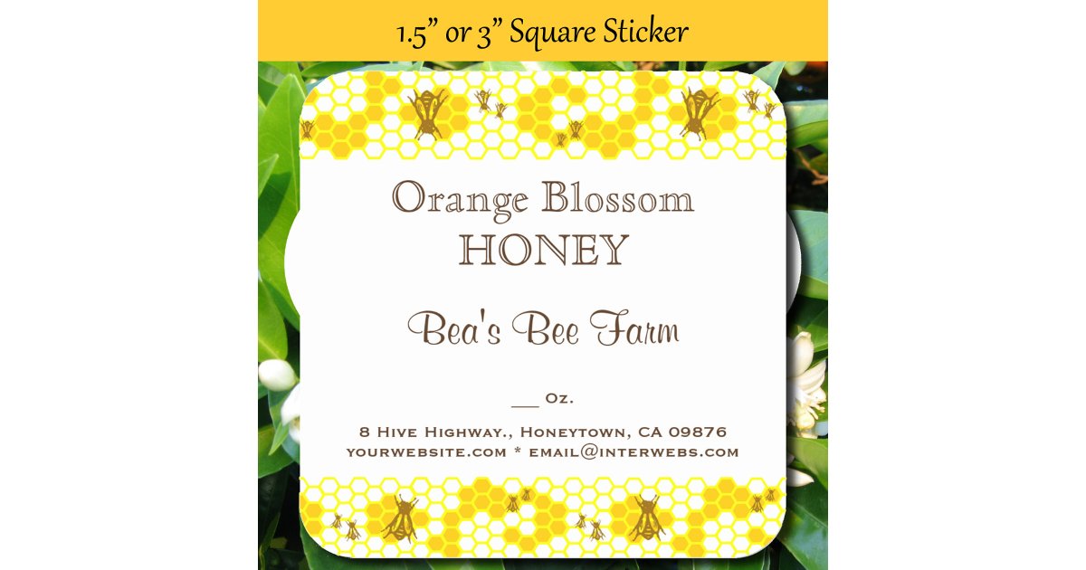 Honey Bee Honeycomb Editable 3" Square Sticker | Zazzle
