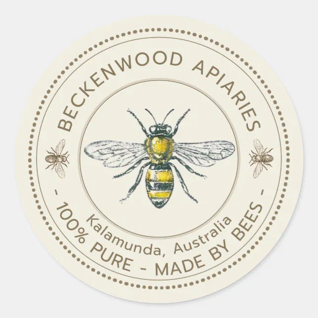 Honey Bee Label Yellow Beekeeper Apiary | Zazzle