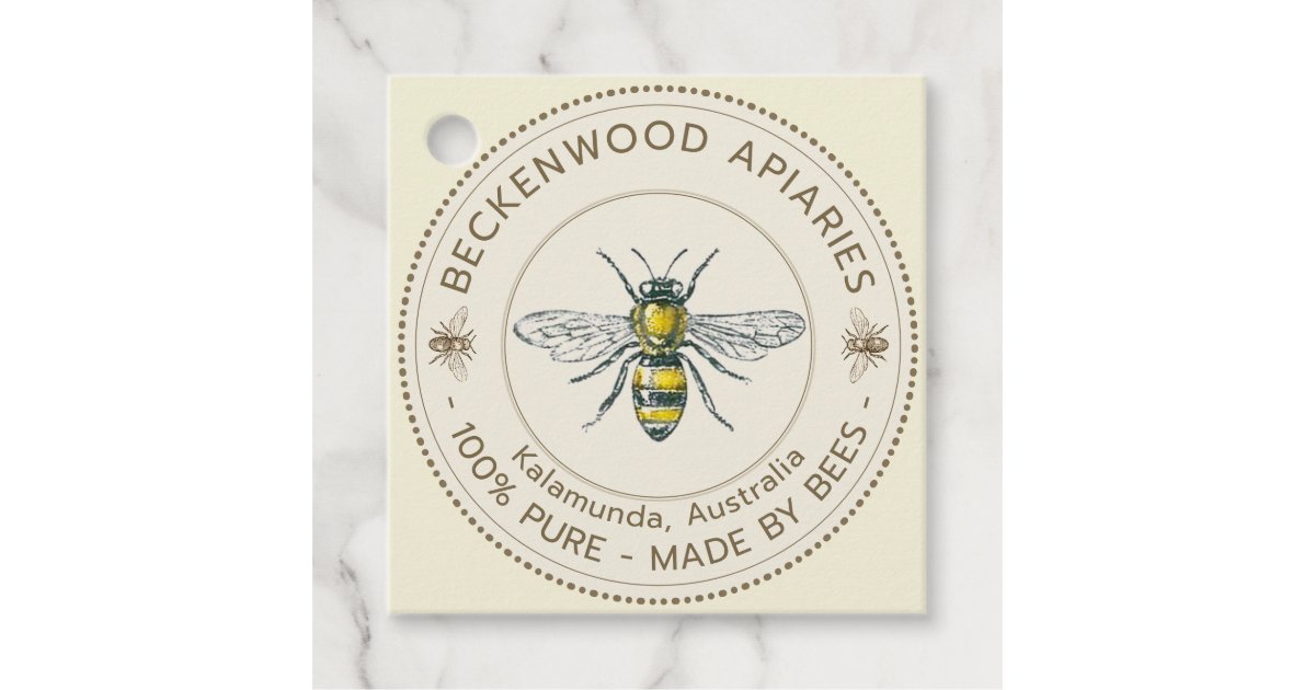 Honey Bee Label Yellow Beekeeper Apiary Hang Tag | Zazzle