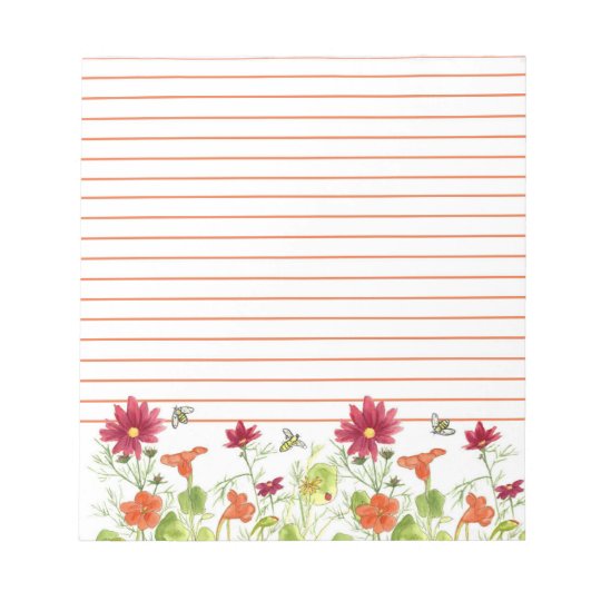 Honey Bee Orange Nasturtium Cosmos Lined Notepad | Zazzle.com