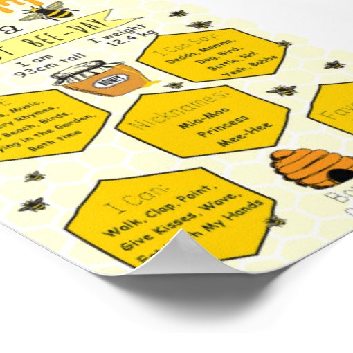 Honey Bee Party Milestone 1st Bee-Day Poster | Zazzle