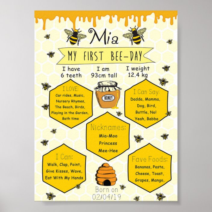 Honey Bee Party Milestone 1st Bee-Day Poster | Zazzle.com