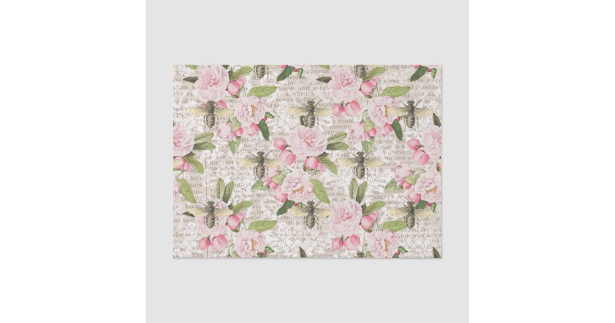Honey Bee Pink Floral Tissue Paper | Zazzle