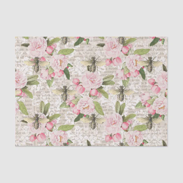 Honey Bee Pink Floral Tissue Paper | Zazzle