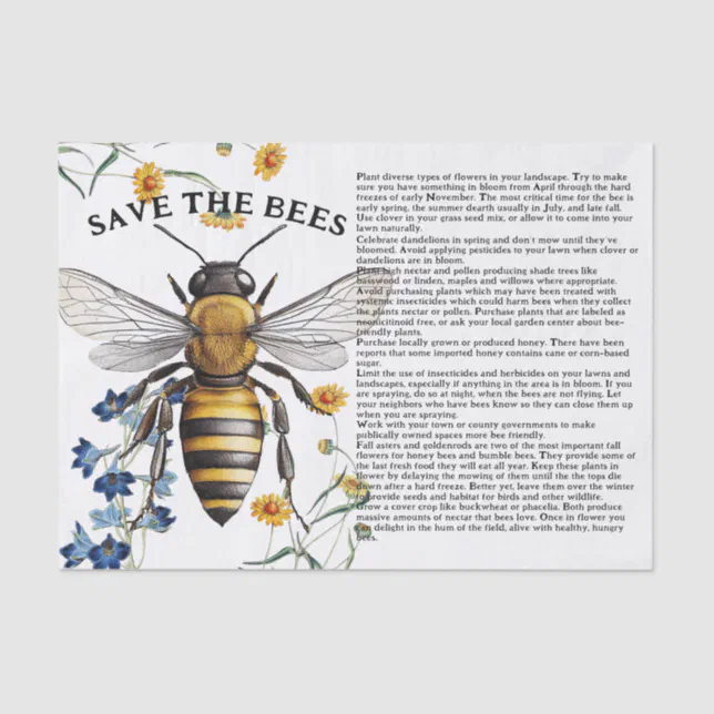 Honey Bee Save the Bees Tips Decoupage Tissue Paper | Zazzle