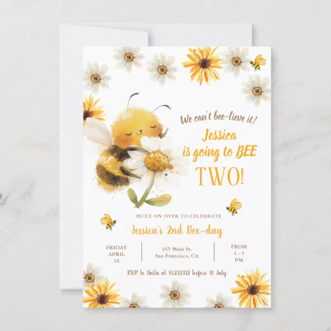 Honey Bee Second Birthday - Daisy Bee 2nd Birthday Invitation | Zazzle