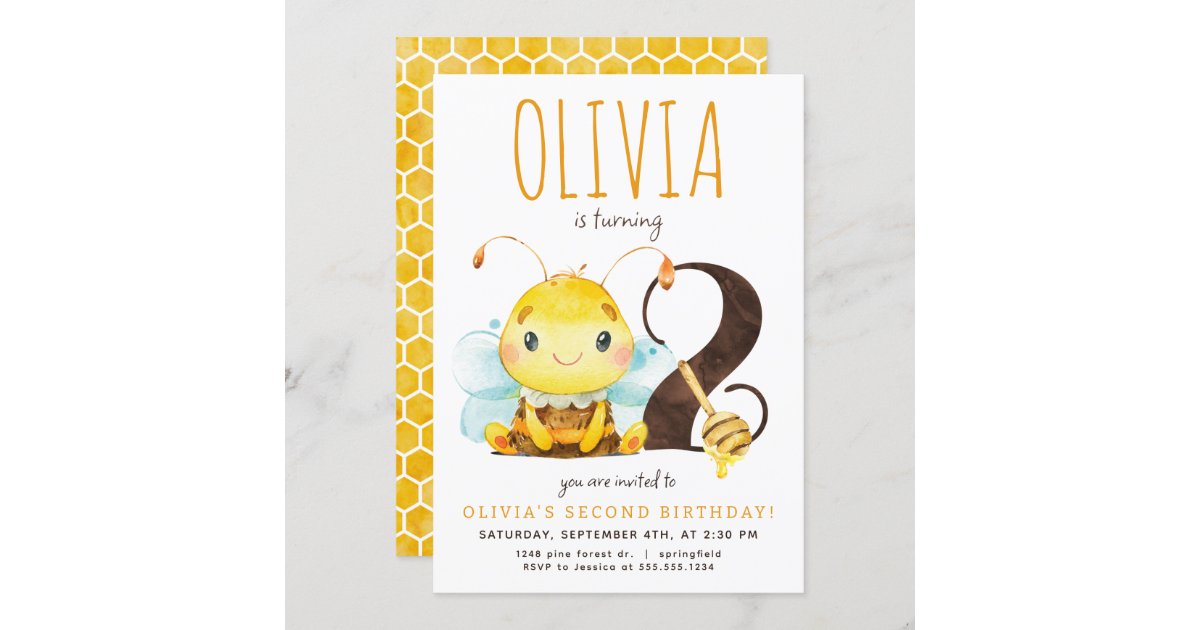 Honey Bee Second Birthday Invitation | Zazzle