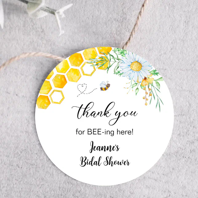 Honey Bee Thank you for Bee-ing here Classic Round Sticker | Zazzle