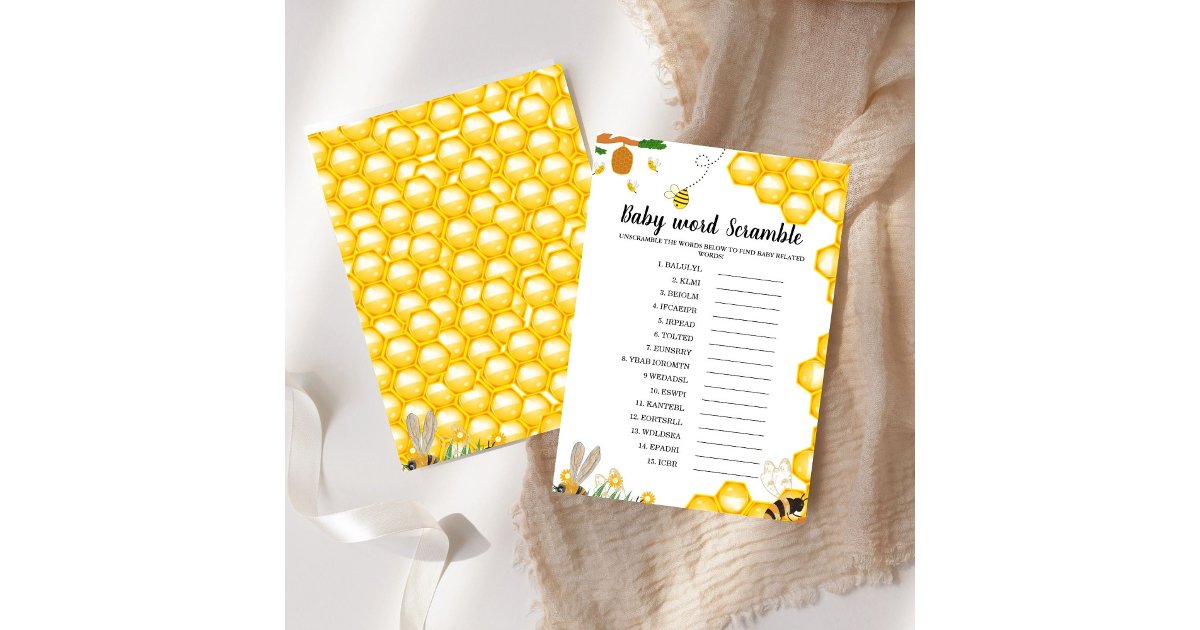 Honey Bee word scramble baby shower game Card | Zazzle