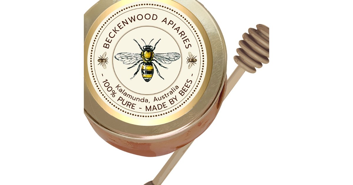 Honey Bee Yellow Beekeeper Apiary Gold Border Classic Round Sticker ...