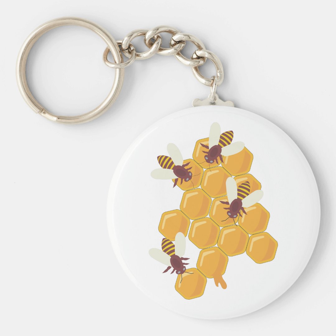 Honey Bees and Honeycomb Design Keychain | Zazzle