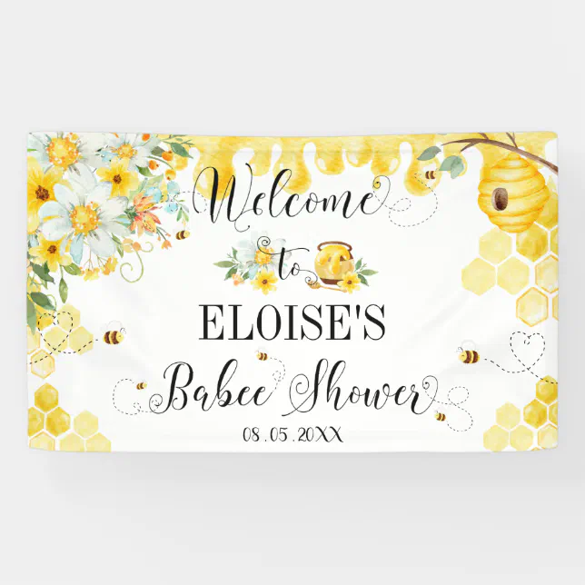 Honey Bees Baby Shower Floral Backdrop Welcome Banner | Zazzle