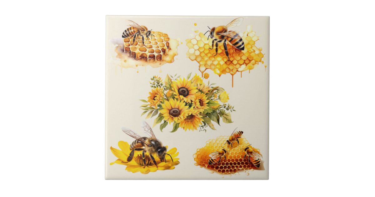 HONEY BEES FLOWERS HONEYCOMB | Ceramic Tile | Zazzle