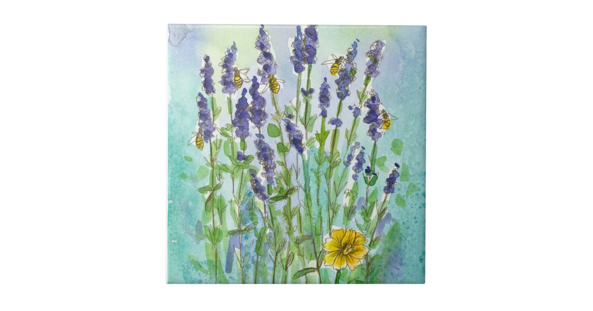 Honey Bees Lavender Watercolor Flowers Ceramic Tile | Zazzle