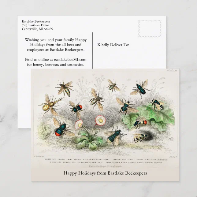 Honey Bees Vintage Holiday Postcard | Zazzle