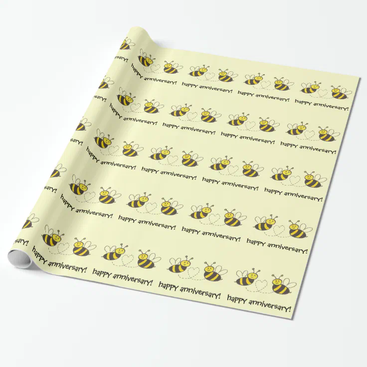 Honey Bees with Heart Happy Anniversary! Wrapping Paper | Zazzle