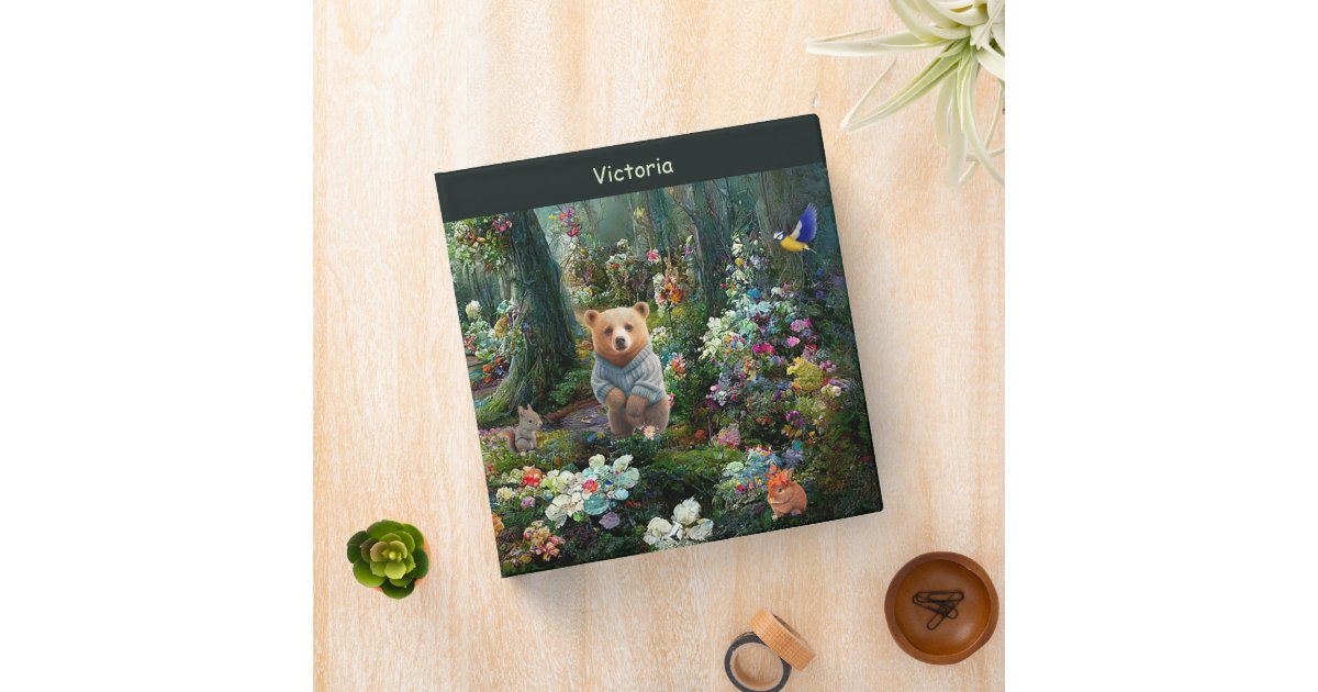 Honey Bunny and Boo Bear Monogrammed 3 Ring Binder | Zazzle