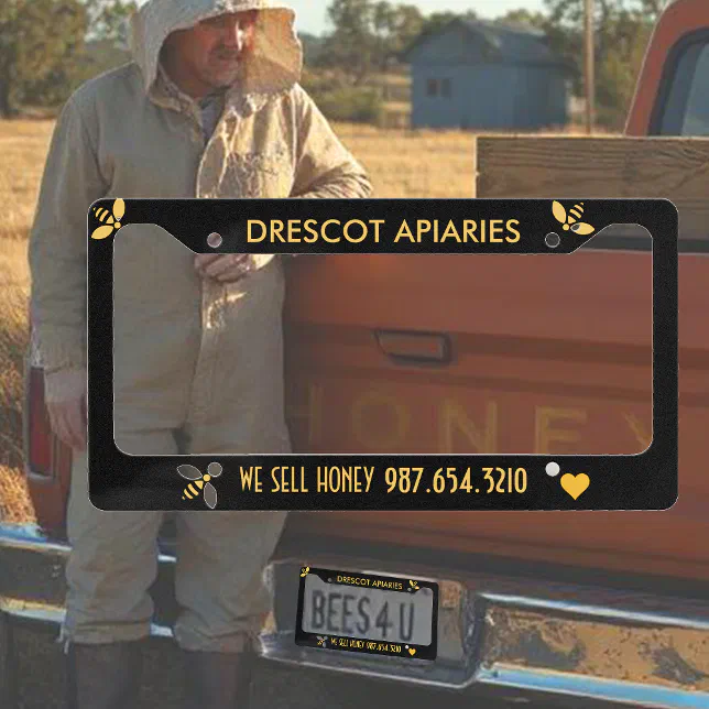 HONEY BUSINESS License Plate Frame with Bees | Zazzle