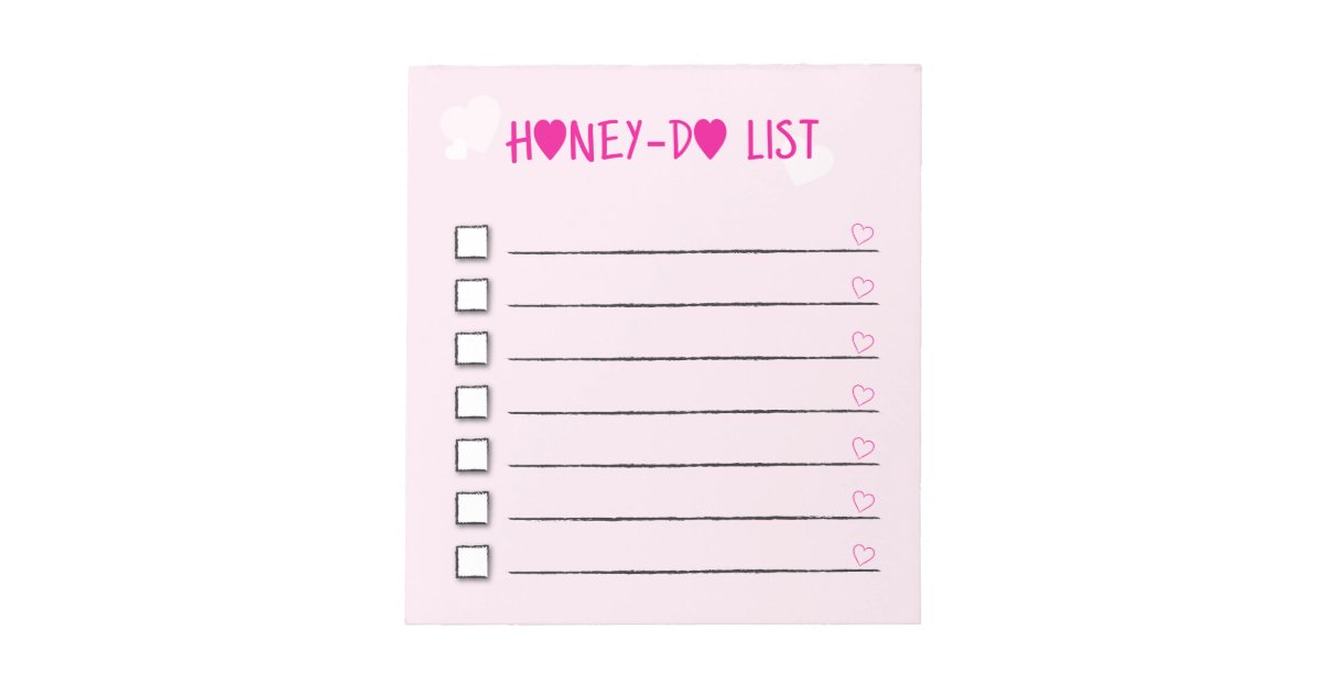 Honey Do List Pink Hearts Checklist Wife Husband Notepad | Zazzle