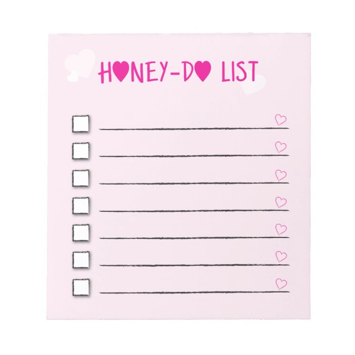 Honey Do List Pink Hearts Checklist Wife Husband Notepad | Zazzle.com