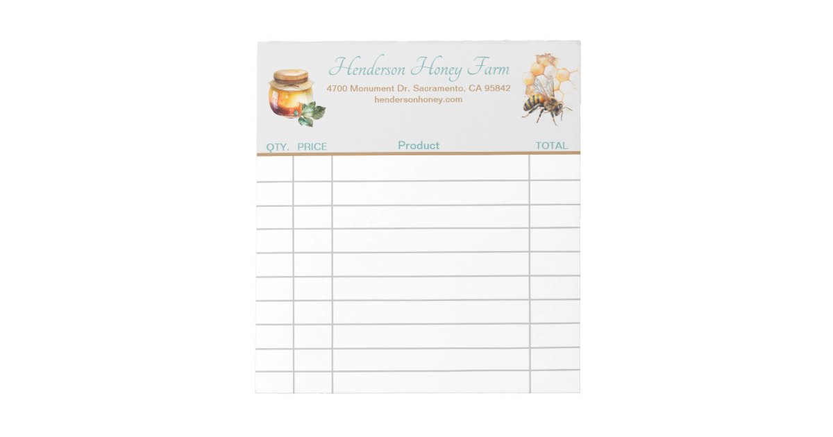 Honey Farm Custom sales receipt Notepad | Zazzle