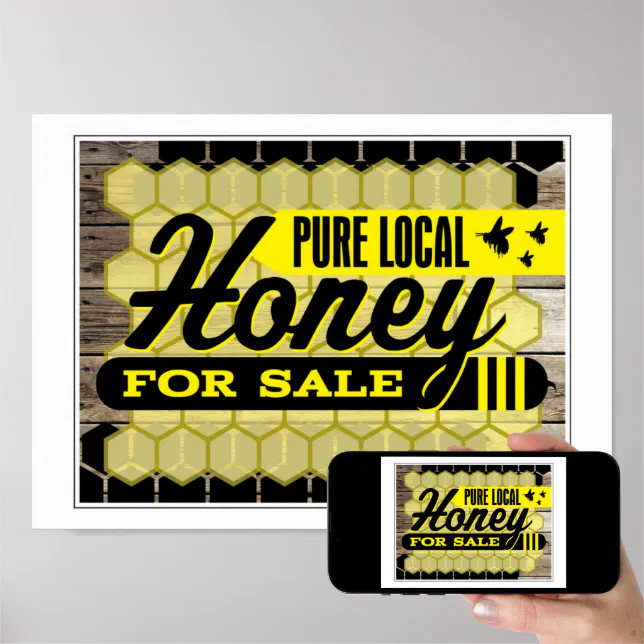 Honey For Sale Sign Local Honey Pure Honey | Zazzle