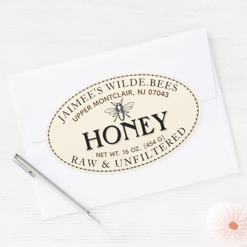Honey Heraldic Bee Oval Dotted Border Sticker | Zazzle