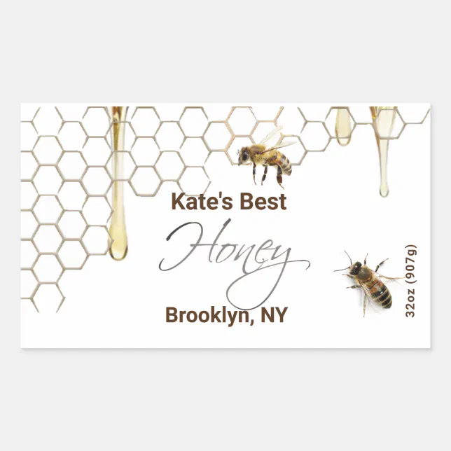 Honey Hexagon Jar Label with Honeycomb and Bees | Zazzle
