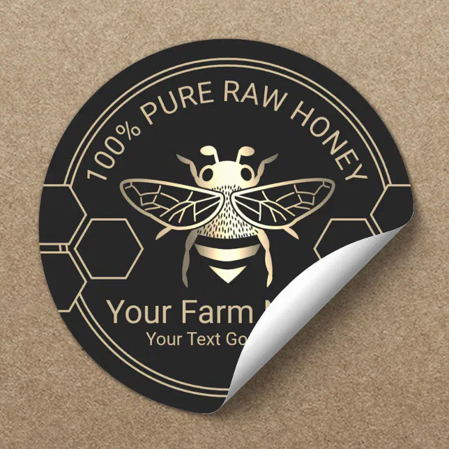 Honey Jar Bee Honey Apiary Beekeeper Black & Gold Classic Round Sticker ...