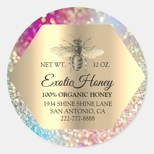 Honey Jar Honeybee Honeycomb Apiary Gold Pink Classic Round Sticker ...