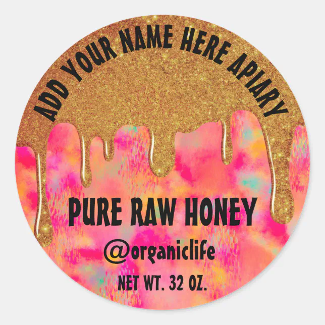 Honey Jar Honeybee Honeycomb Gold Drip Spring Classic Round Sticker ...