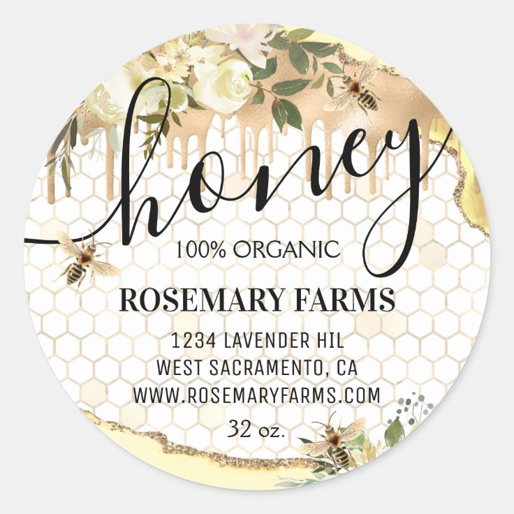 Honey Jar Honeycomb Bee Apiary Food Classic Round Sticker | Zazzle