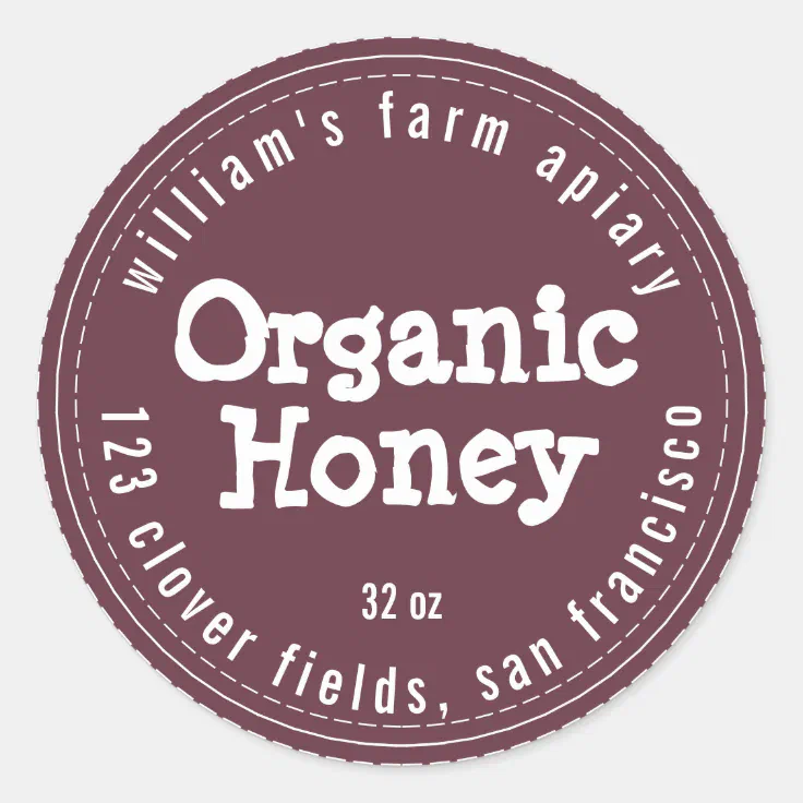 Honey Jar Label Honeybee Apiary Burgundy | Zazzle