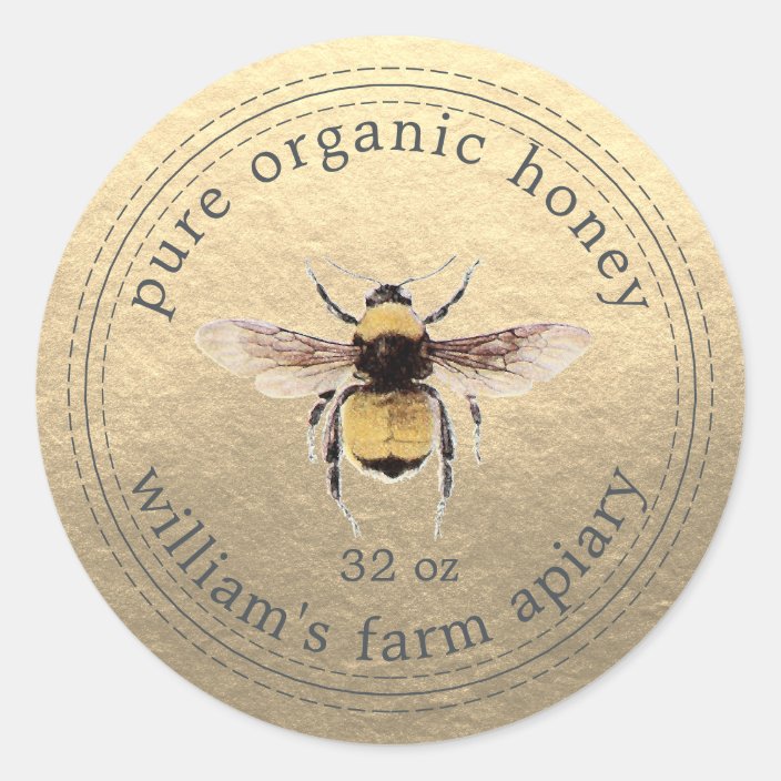 Honey Jar Label Honeybee Apiary Gold | Zazzle.com