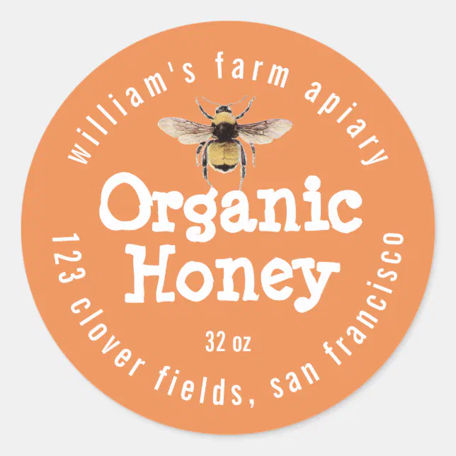 Honey Jar Label Honeybee Apiary Orange | Zazzle