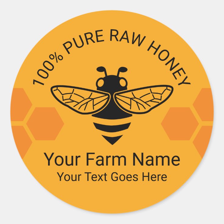 Honey Jar Pure Raw Honey Bee Apiary Beekeeper Classic Round Sticker ...