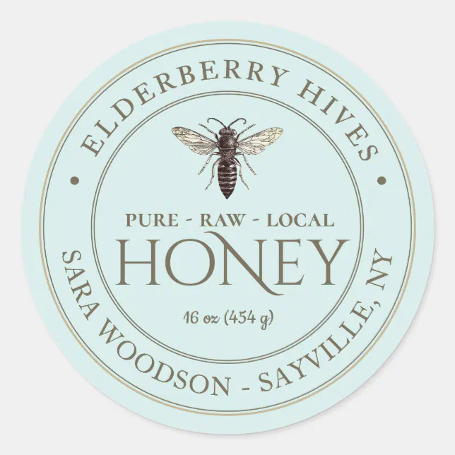 Honey Label 19th Century Queen Bee in Seafoam | Zazzle