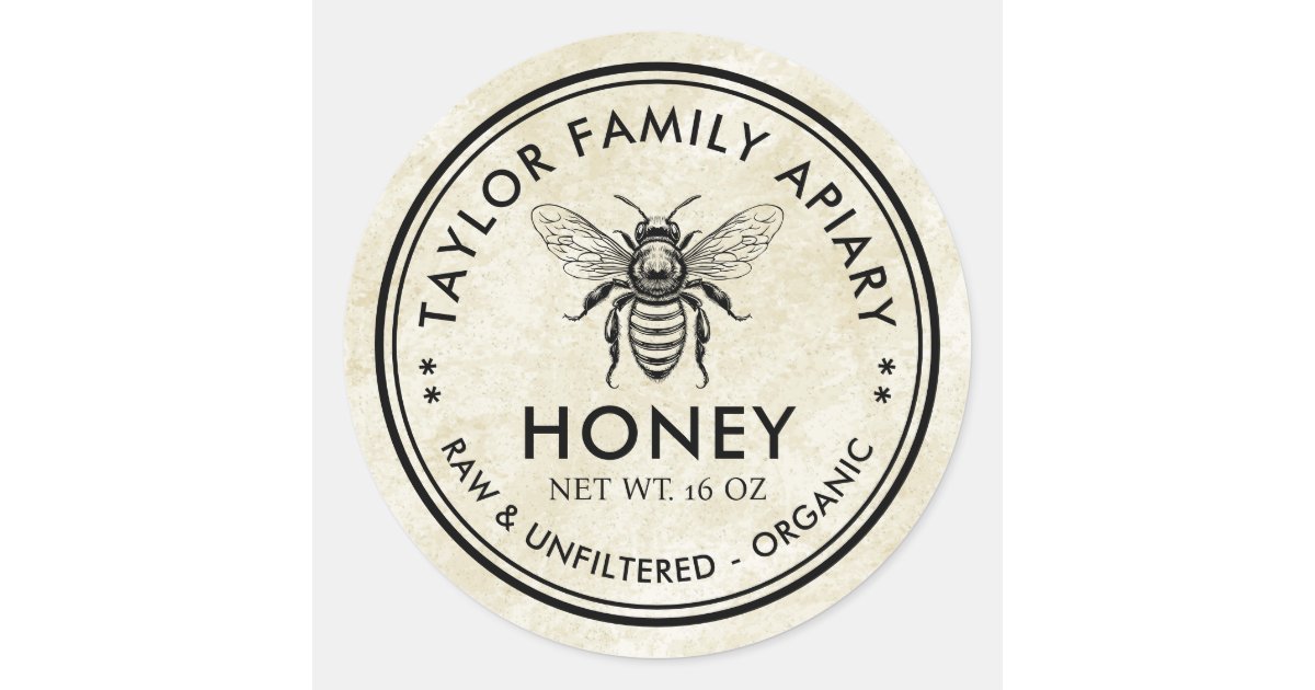 Honey label with vintage feel and honey bee | Zazzle