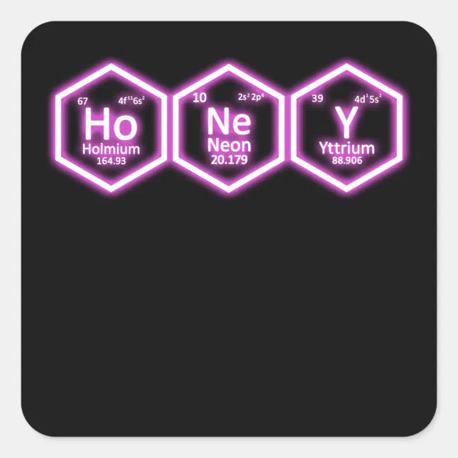 Honey Neon Element Periodic Table Science Square Sticker | Zazzle
