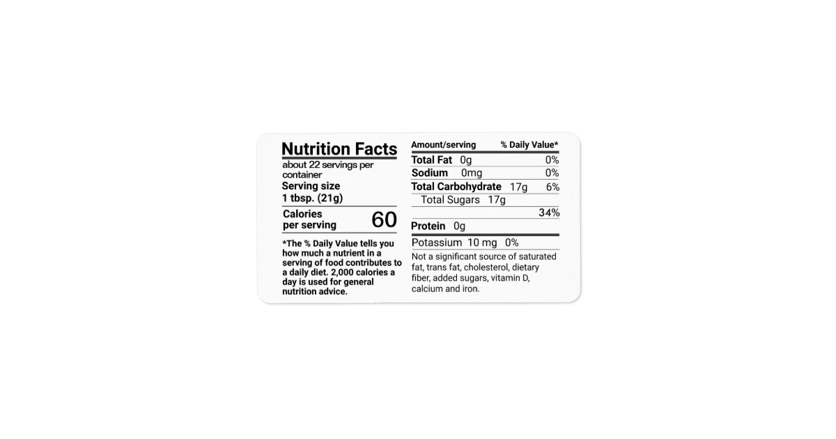 Honey Nutrition Facts Label Small White | Zazzle