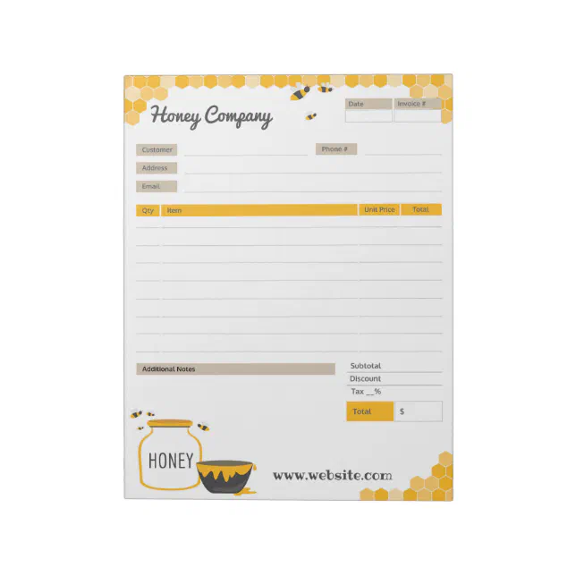 Honey Theme Order Form and Invoice Notepad | Zazzle