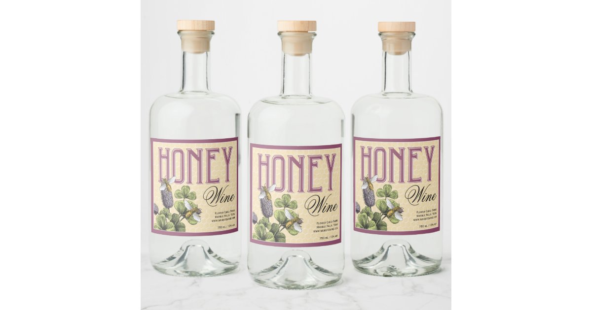 Honey Wine Mead Bees and Clover Liquor Bottle Label | Zazzle