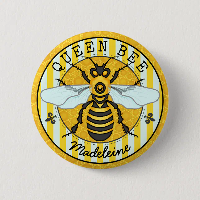 Honeybee Bumblebee Queen Bee Pretty | Personalized Button | Zazzle