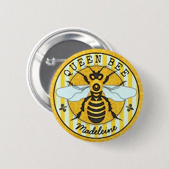 Honeybee Bumblebee Queen Bee Pretty | Personalized Button | Zazzle