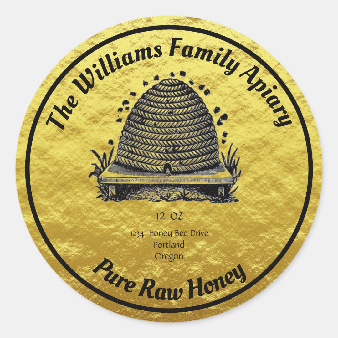 Honeybee Honey Faux Gold Jar Apiary Label | Honey | Zazzle