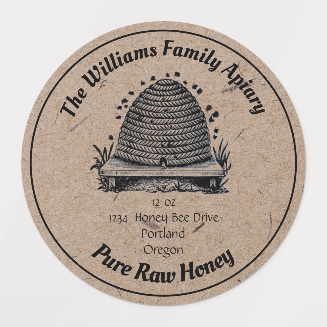 Honeybee Honey Jar Apiary Label | Pure Raw Honey | Zazzle