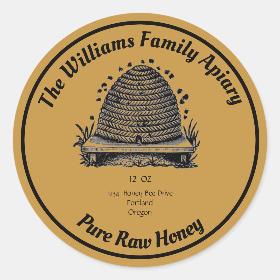 Honeybee Honey Jar Apiary Label | Pure Raw Honey | Zazzle