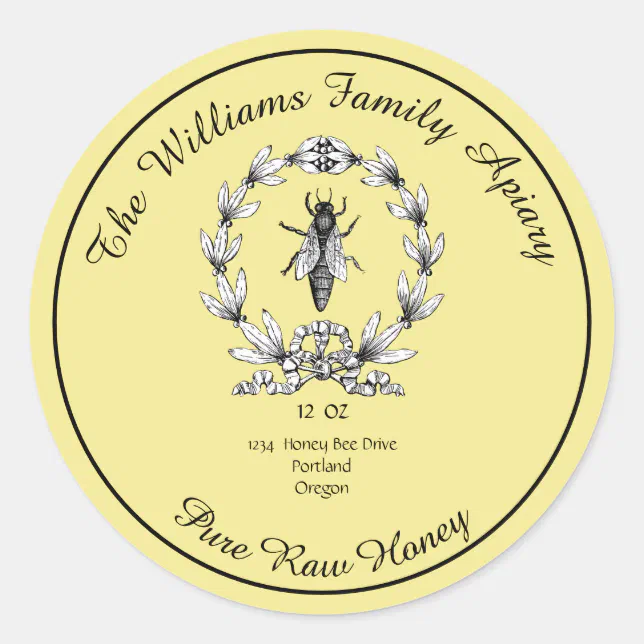 Honeybee Honey Jar Apiary Label | Pure Raw Honey | Zazzle