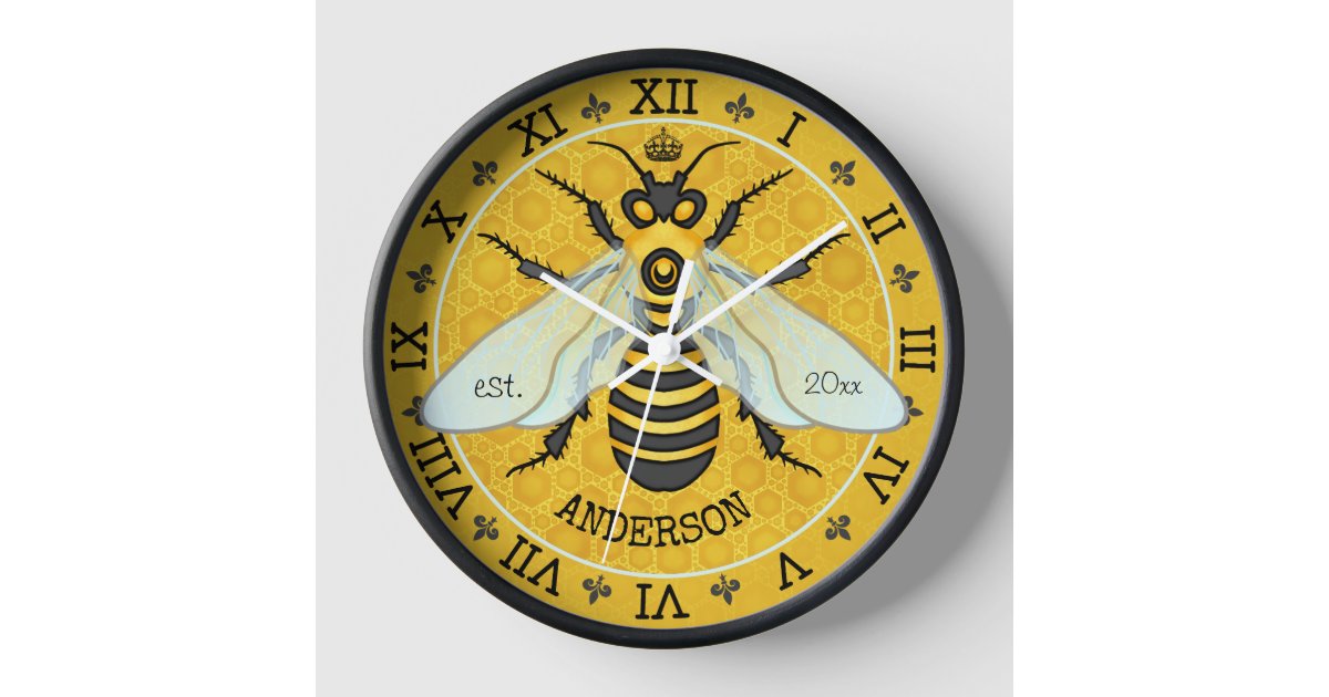 Honeybee Honeycomb French Bee Bumblebee Custom Clock | Zazzle