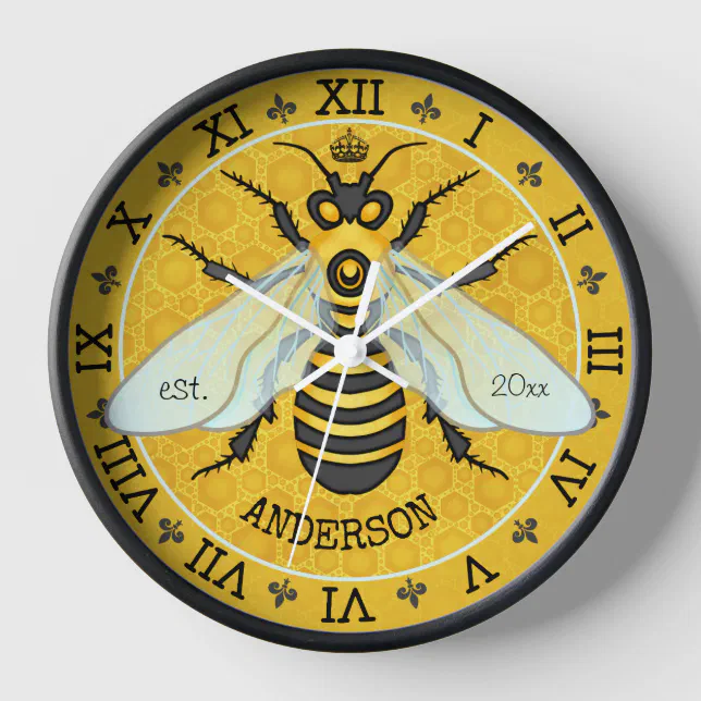 Honeybee Honeycomb French Bee Bumblebee Custom Clock | Zazzle